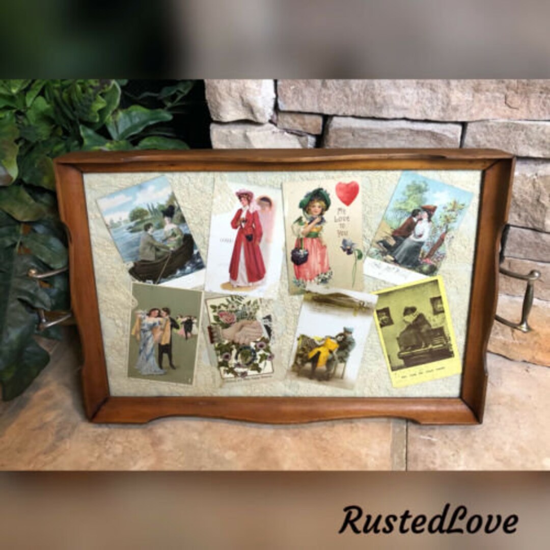 Coffee Table Tray / Antique Postcards / Antique Serving Tray / Antique ...