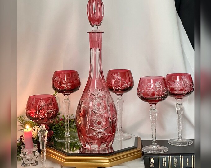 Vintage Nachtmann Cranberry Red Wine Decanter / Traube Cranberry Red ...