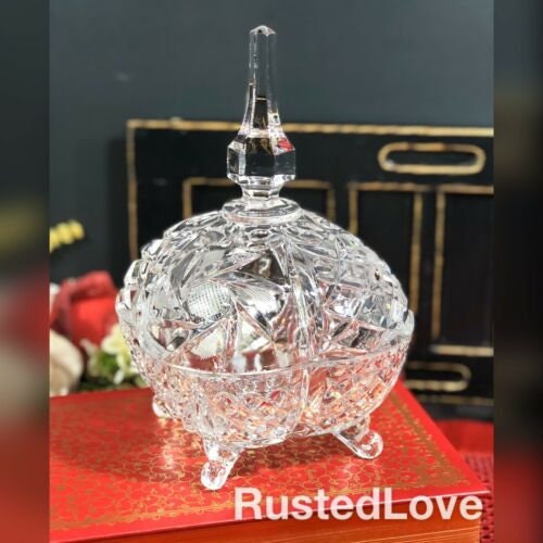 Vintage crystal Footed Candy Dish w/ Lid Cut Crystal Trinket Dish ...