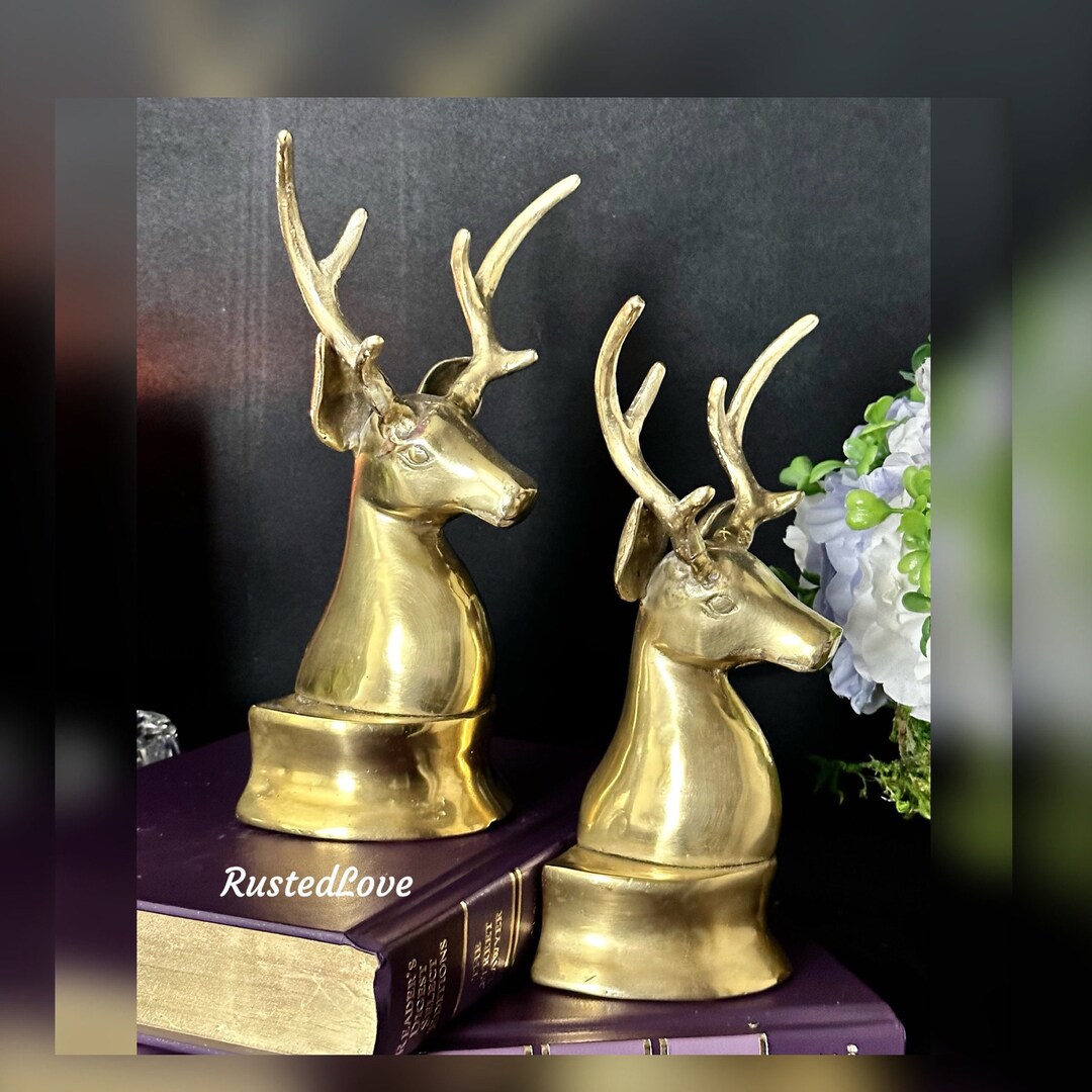 Brass Deer Bookends / Mid Century Modern / Reindeer Gold Book End ...