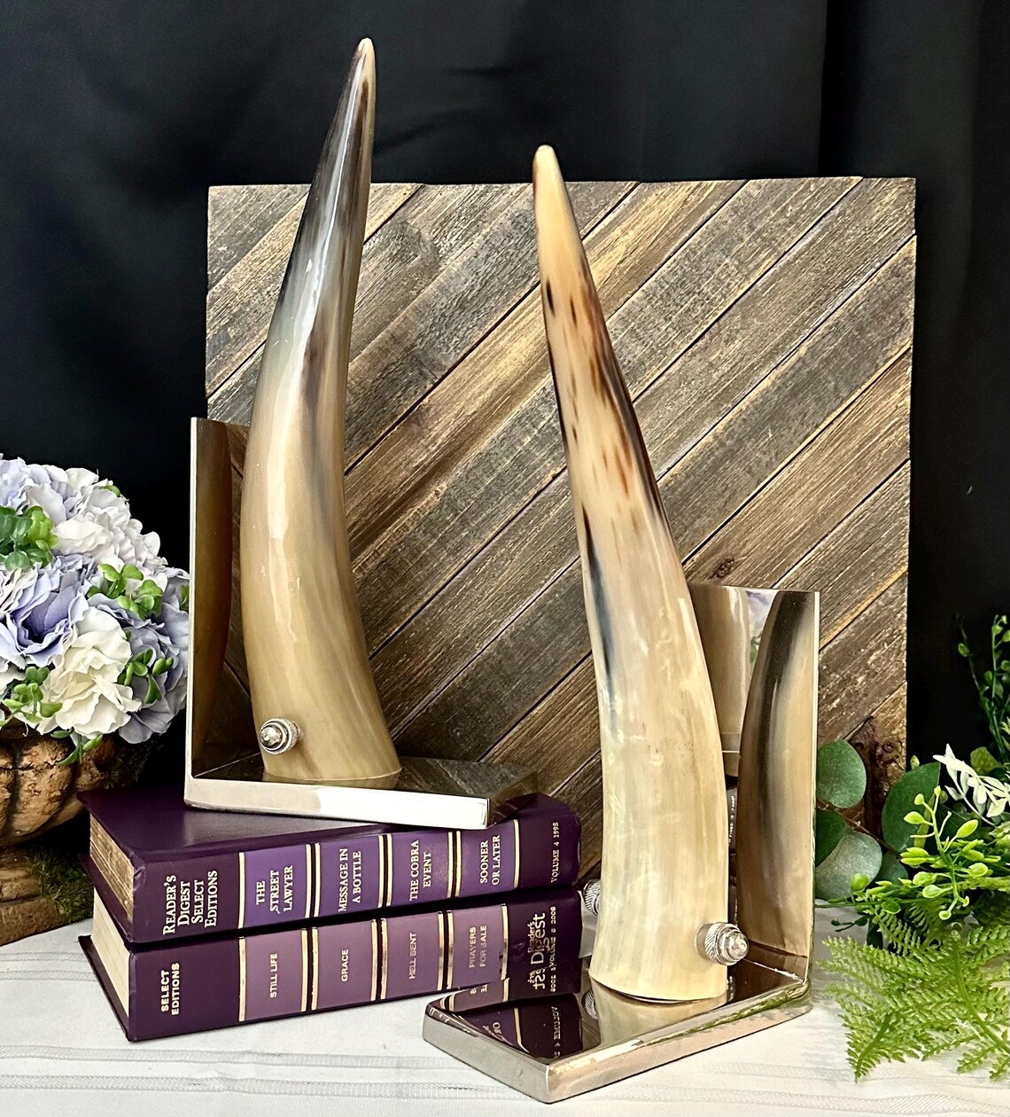 Horn and Metal Book Ends / Horn Statues by Jonh Richard / Natural Horn ...