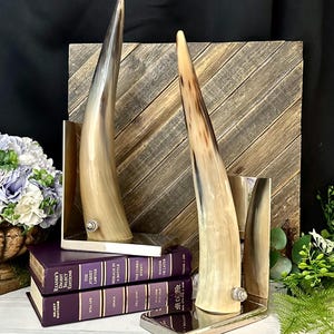 Horn and Metal Book Ends / Horn Statues by Jonh Richard / Natural Horn ...