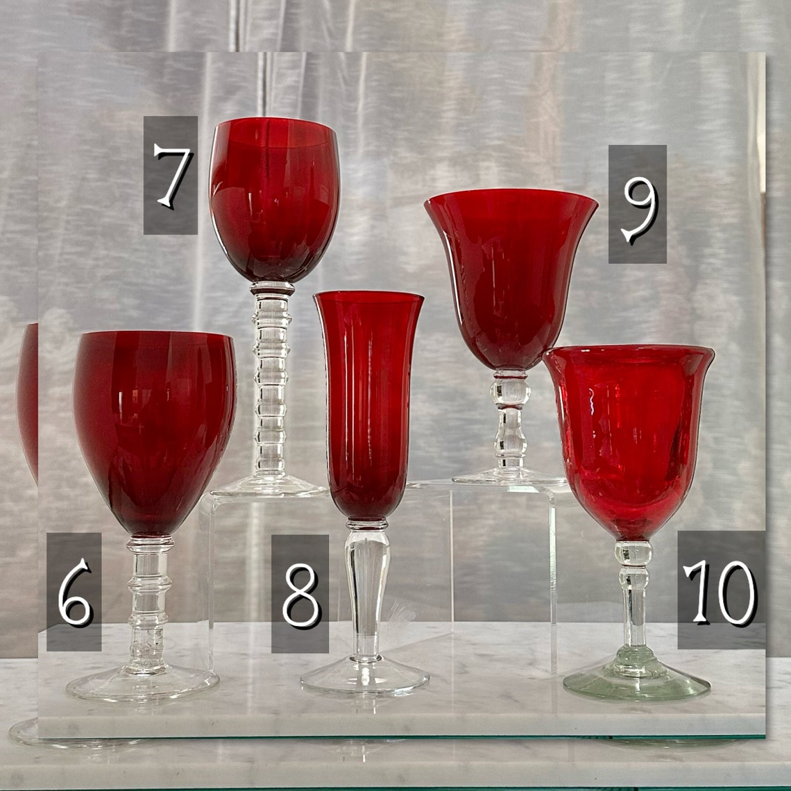 Ruby Red Wine Glasses / Vintage Red Water Glasses / Wine Glasses Mixed ...