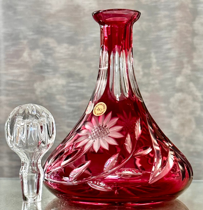 Vintage Nachtmann Ruby Red Cut to Clear Crystal Decanter - Etsy