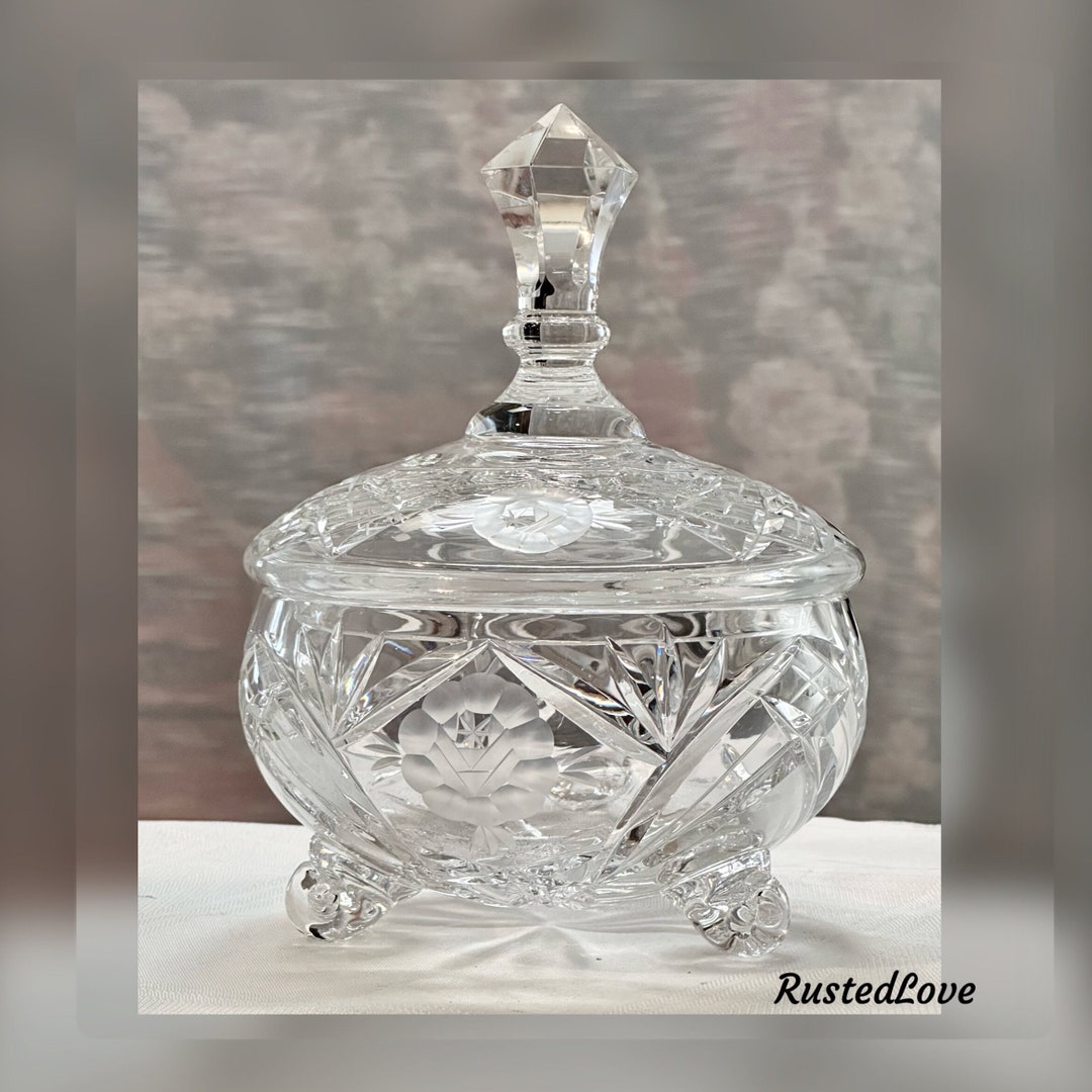 Vintage Crystal Candy Dish / Lidded Crystal Candy Bowl / Vintage ...