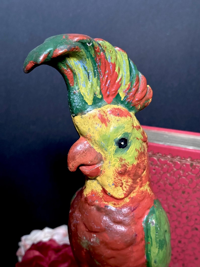 Antique Cast Iron Parrot Doorstop / Colorful Cockatoo / Hand Painted ...