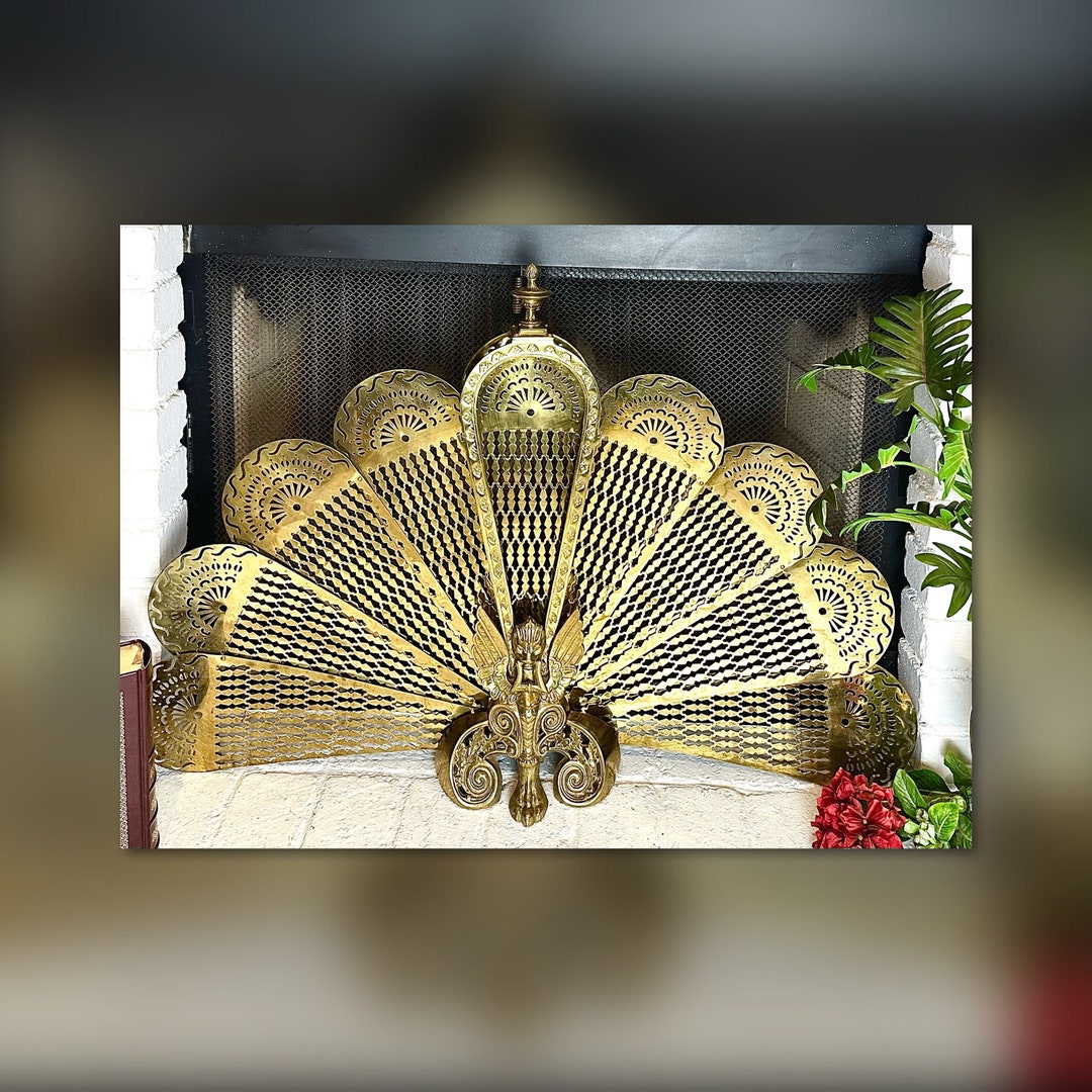Brass Fireplace Screen / Gargoyle Peacock Screen / Vintage - Etsy