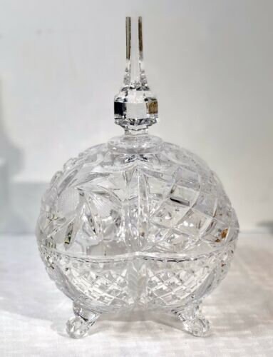 Vintage crystal Footed Candy Dish w/ Lid Cut Crystal Trinket Dish ...