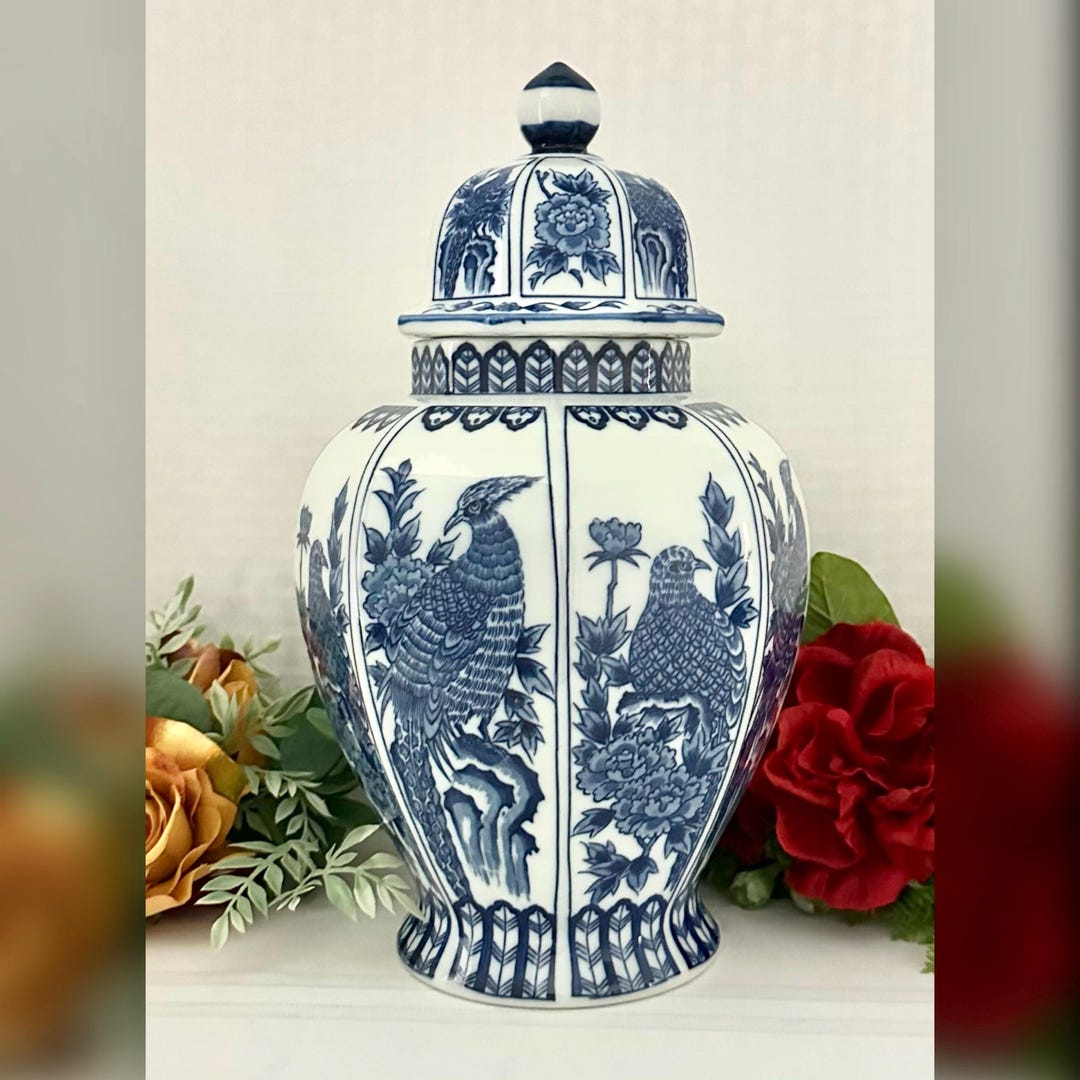Ginger Jar Andrea by Sadek / Oriental Blue and White Ginger Jar ...