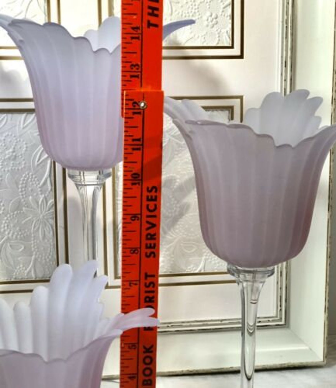 Vintage Pink Frosted Glass Flower Candle Holders Lavender Etsy