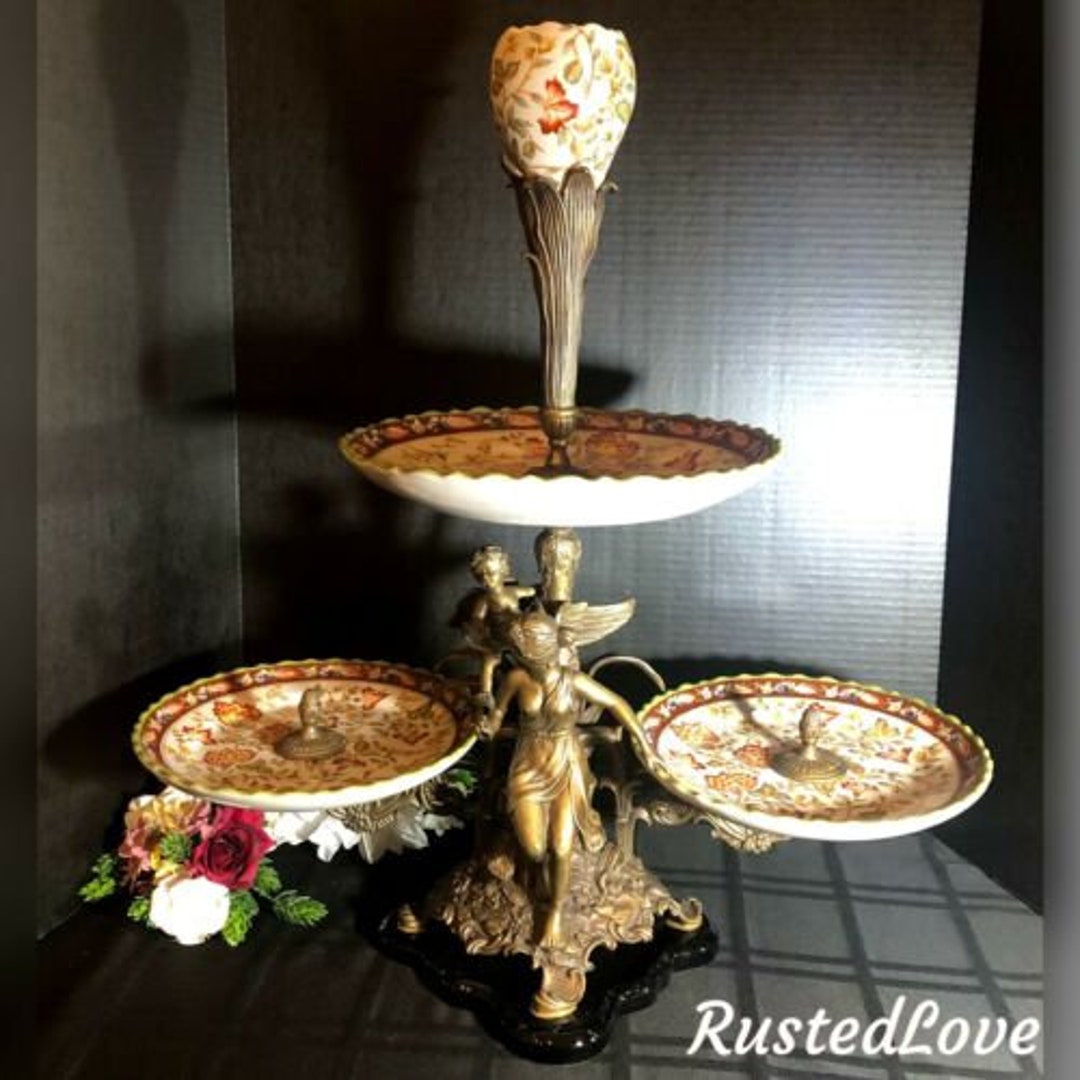 Castilian Centerpiece Vase / Large Brass Angelic Statue / Centerpiece ...