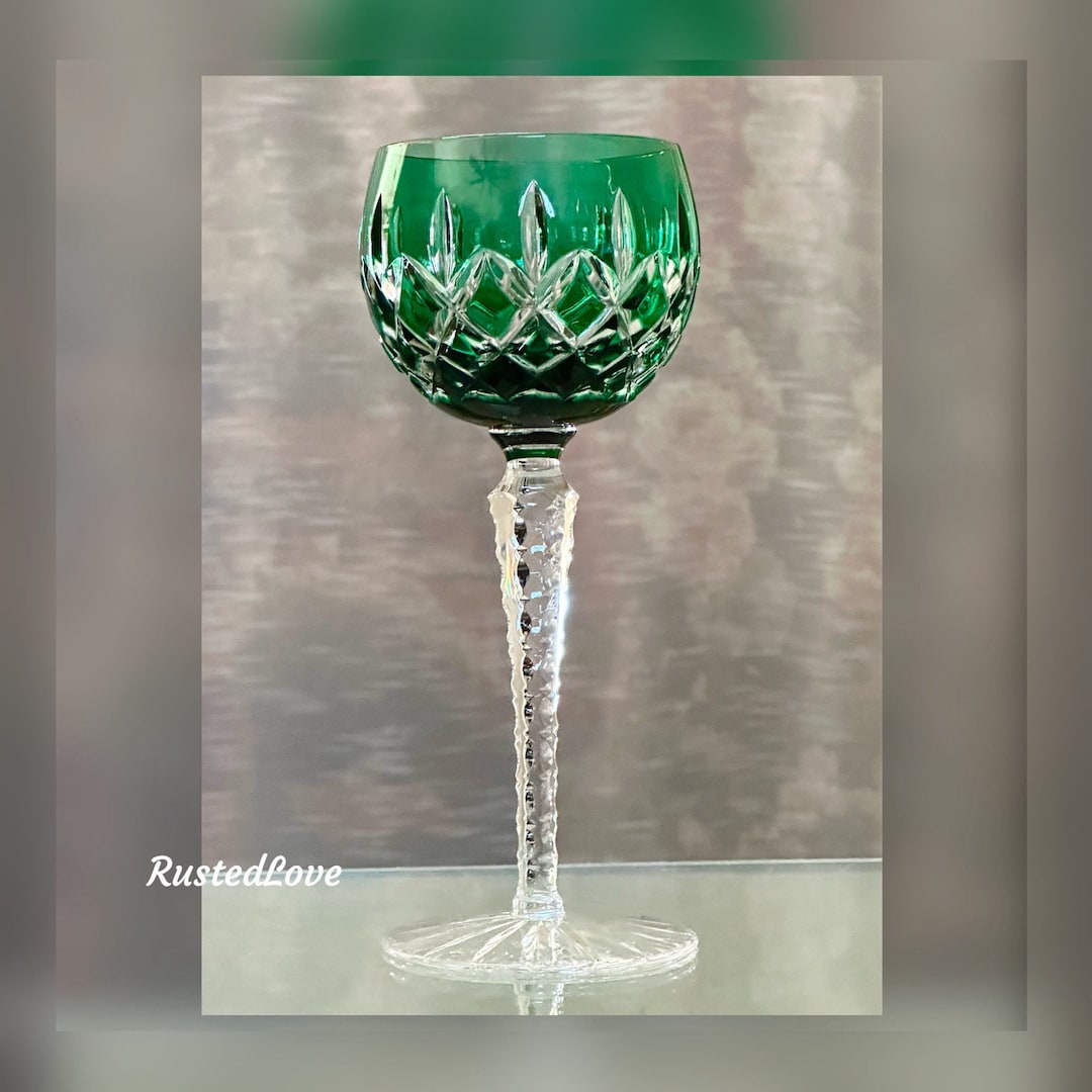 AJKA Arabella Emerald Green Hock Wine Glass / Vintage Ajka Cut to Clear ...