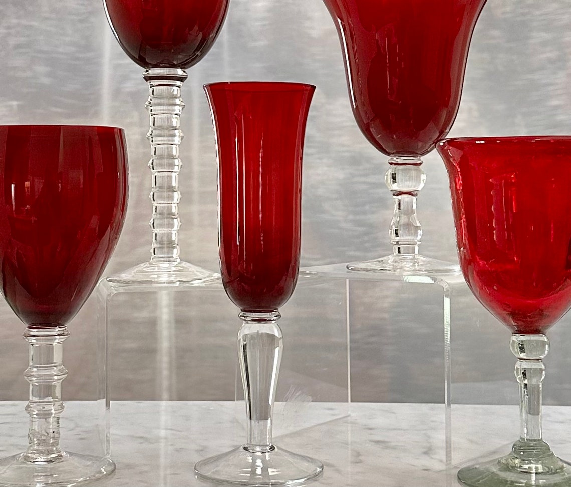 Ruby Red Wine Glasses / Vintage Red Water Glasses / Wine Glasses Mixed ...