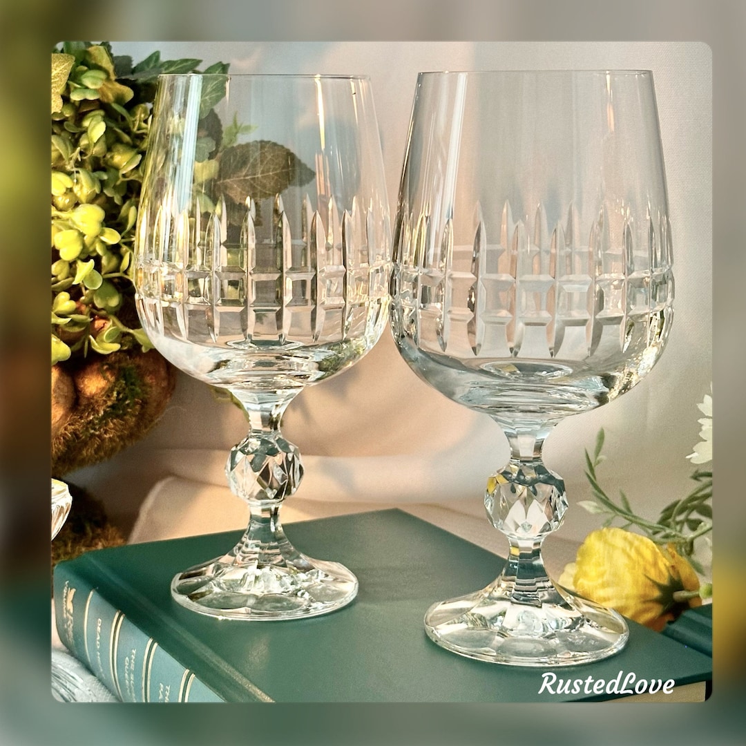 Vintage Bohemia Crystal Water Goblets - Belfast Cut Glass Pair - Etsy