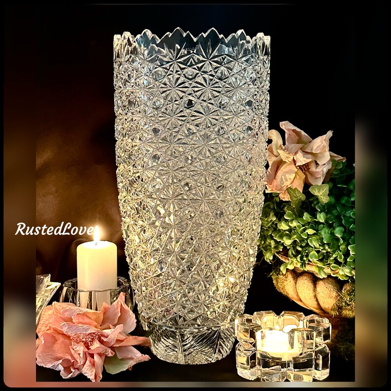 Vintage Yasemin Cut Crystal Vase, Sawtooth Rim, Turkish Decor - Etsy