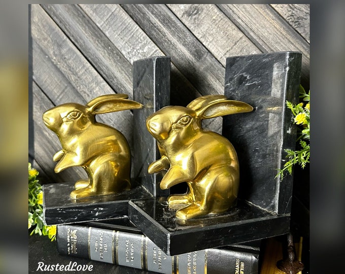 Vintage Brown Resin Rabbit Bookends, Bronze Colored Hare Bookends, Home ...