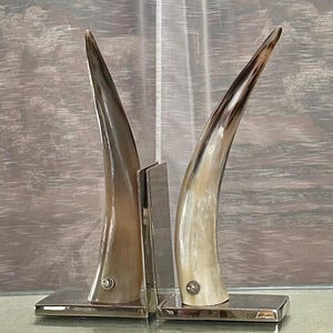 Horn and Metal Book Ends / Horn Statues by Jonh Richard / Natural Horn ...
