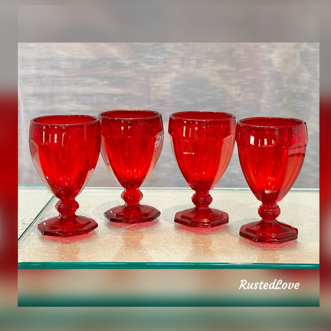 Vintage Red Pressed Glass Parfait Set – 4 Oz Dessert Glasses - Etsy