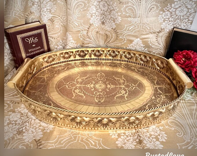 Brass Tray / Castilian Imports Etched Brass Tray / Vintage Solid Brass ...