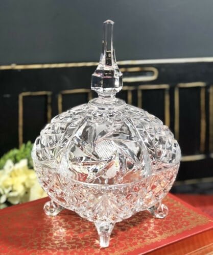 Vintage crystal Footed Candy Dish w/ Lid Cut Crystal Trinket Dish ...