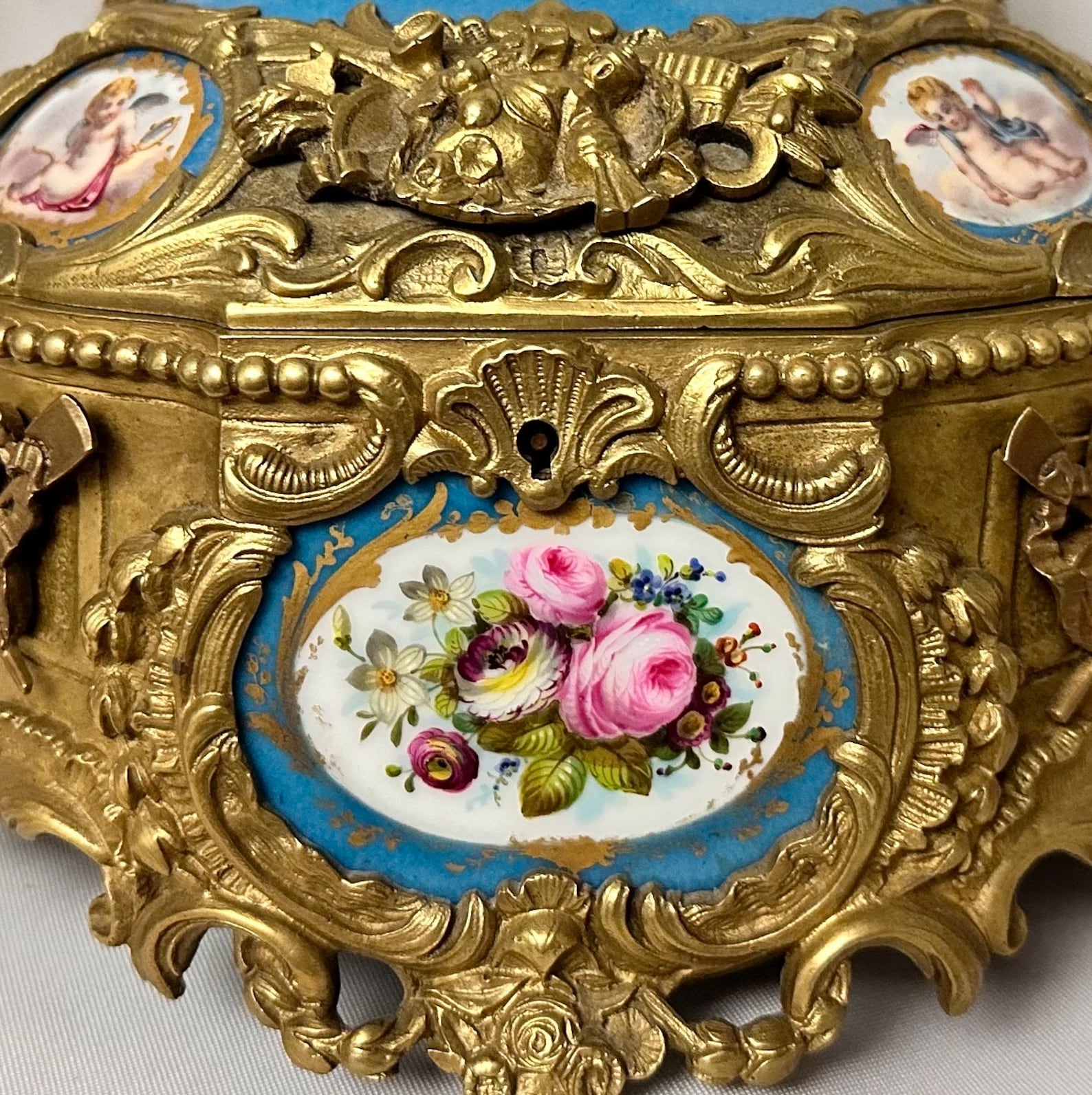 Antique French Jewelry Casket: Louis XV Bronze & Hand-painted Porcelain ...