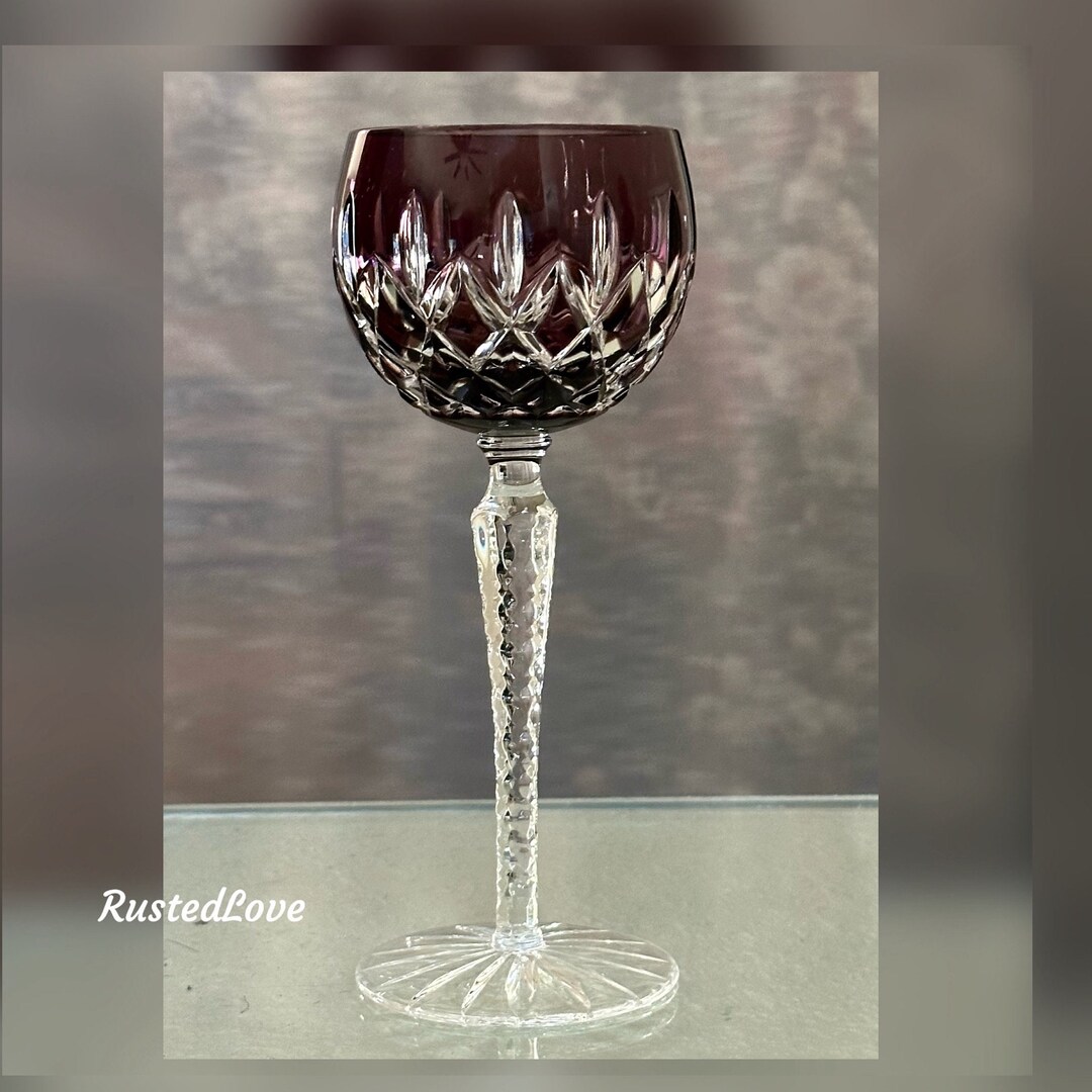 AJKA Arabella Amethyst Hock Wine Glass / Vintage Ajka Cut to Clear ...