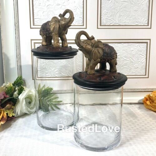 Elephant Jars Lidded Containers Trinket African Bathroom / Shelf ...