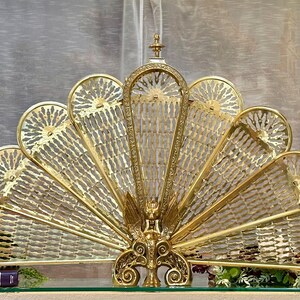Fireplace Gargoyle Brass Fireplace Screen / Folding Peacock Fireplace ...