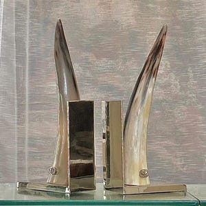 Horn and Metal Book Ends / Horn Statues by Jonh Richard / Natural Horn ...