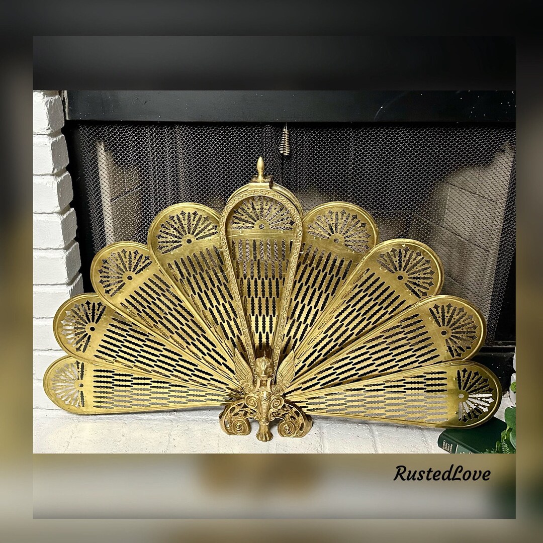 Vintage Fireplace Gargoyle Brass Fireplace Screen / Fireplace Brass ...