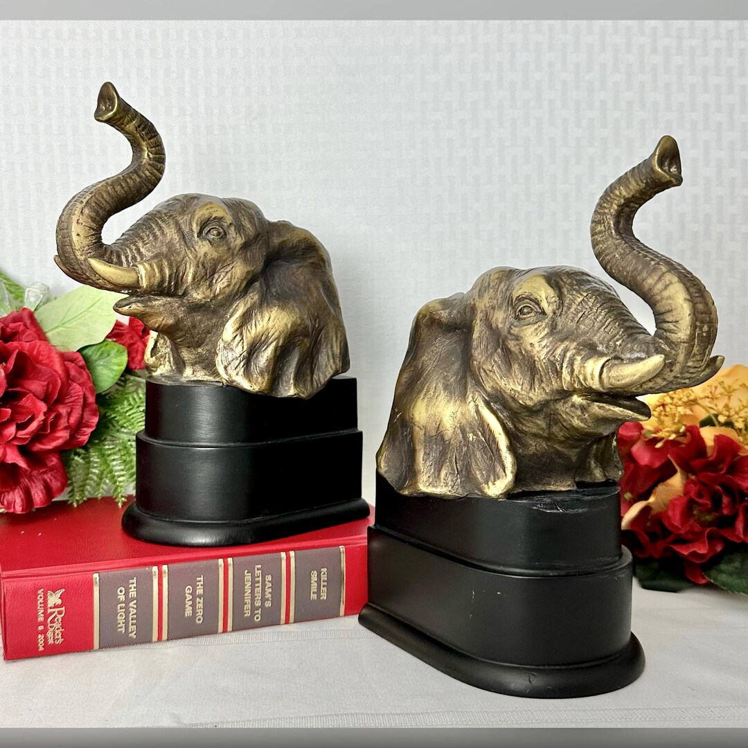 Bronzed Elephant Bookends - Trunks Up, Heavy Resin Pair - Etsy