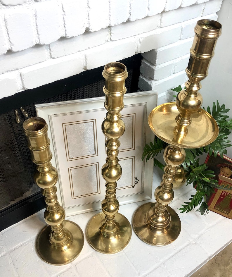 Brass Floor Candlesticks / Moroccan Large Candle Sticks / Vintage Altar ...