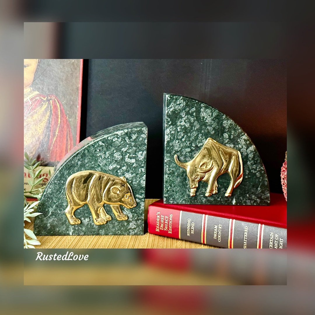 Vintage Bull and Bear Book Ends / Stock Market Bookends / Wall - Etsy