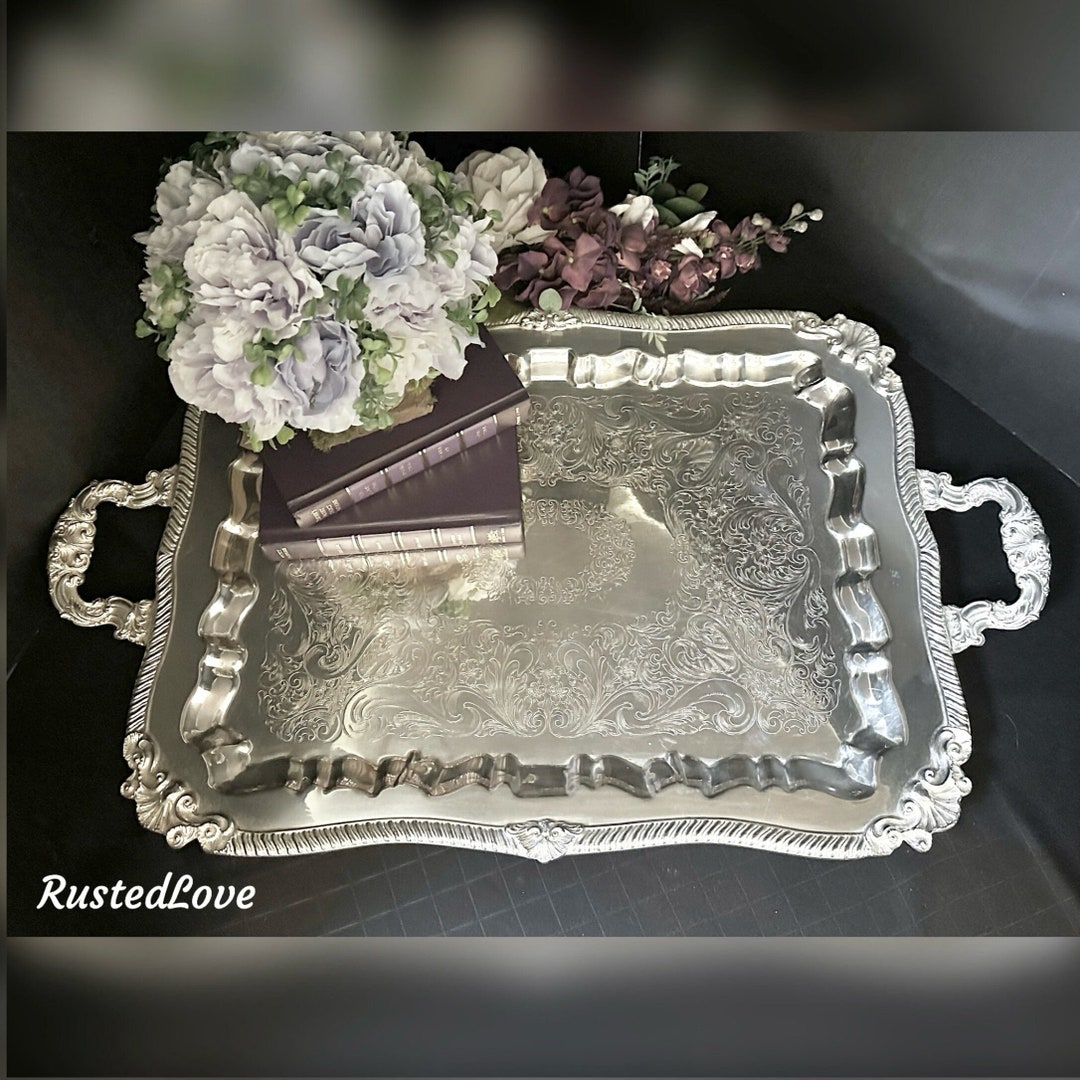 Silver Plated Serving Tray / Vintage Sheridan Tray / Silver Plated Tea ...