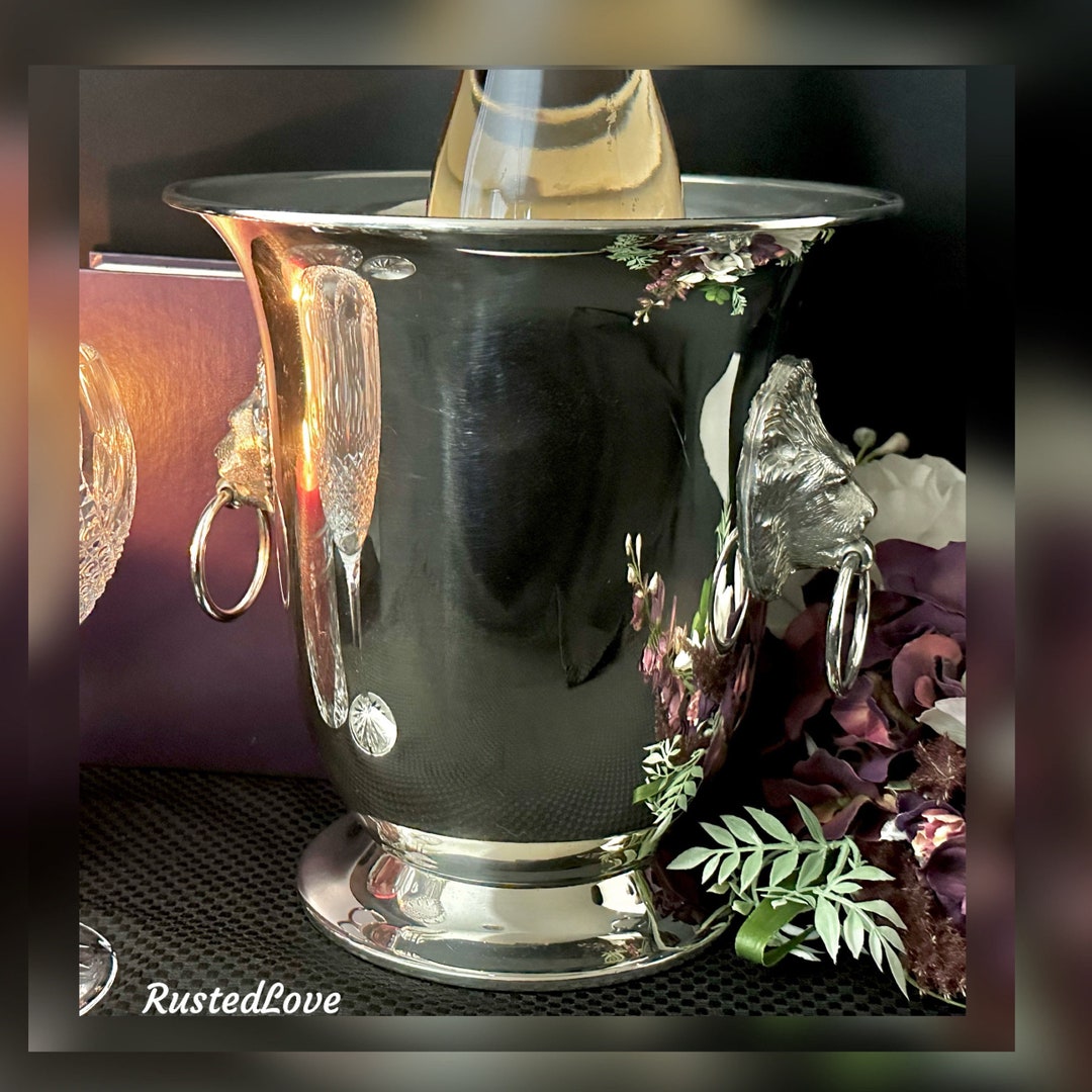 Silver Plated Champagne Bucket / Vintage Silverplateed Lion Handled Ice ...
