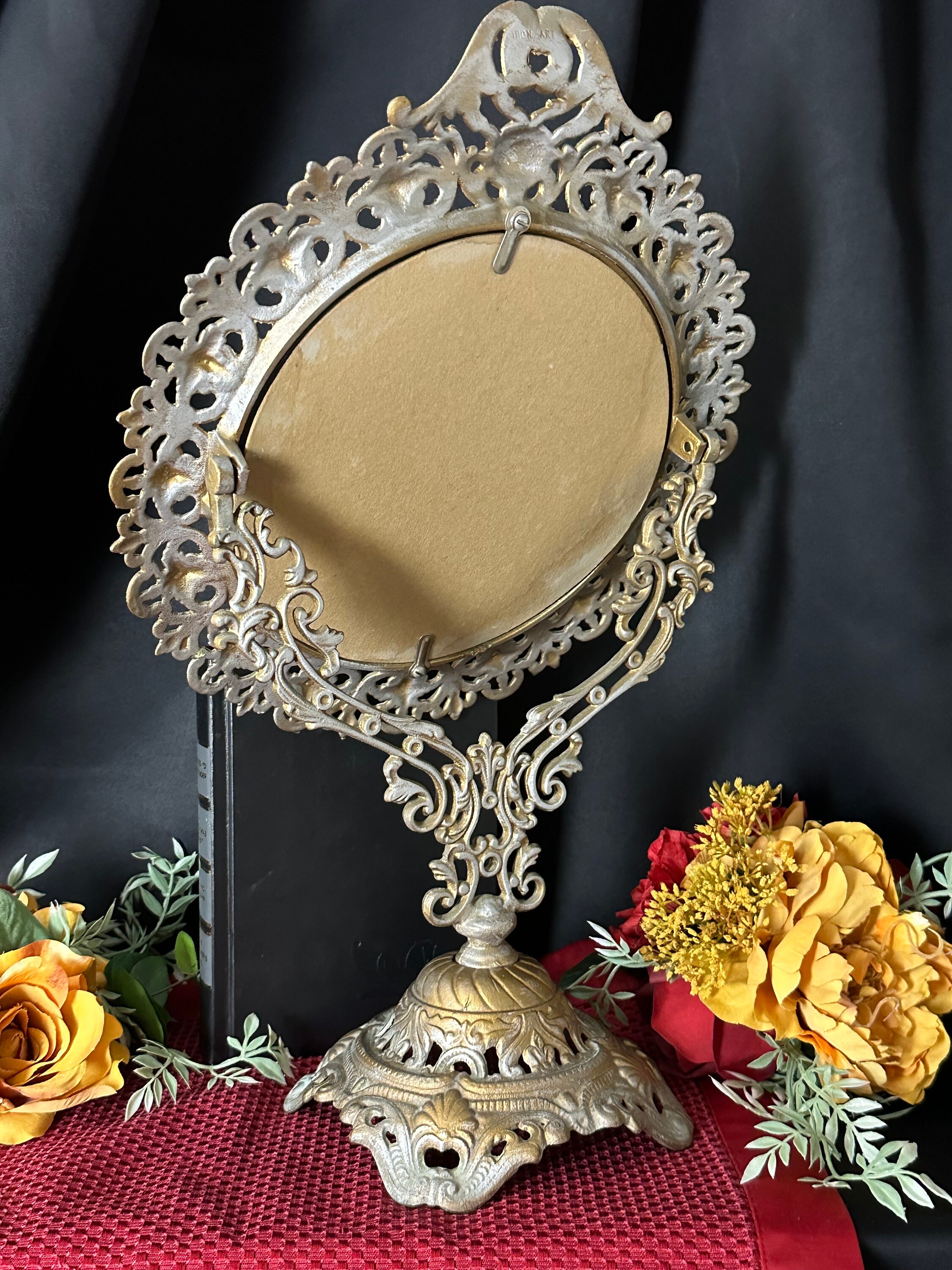Vintage Pedestal Iron Art Mirror / Iron Art Vintage Mirror / Tilting ...
