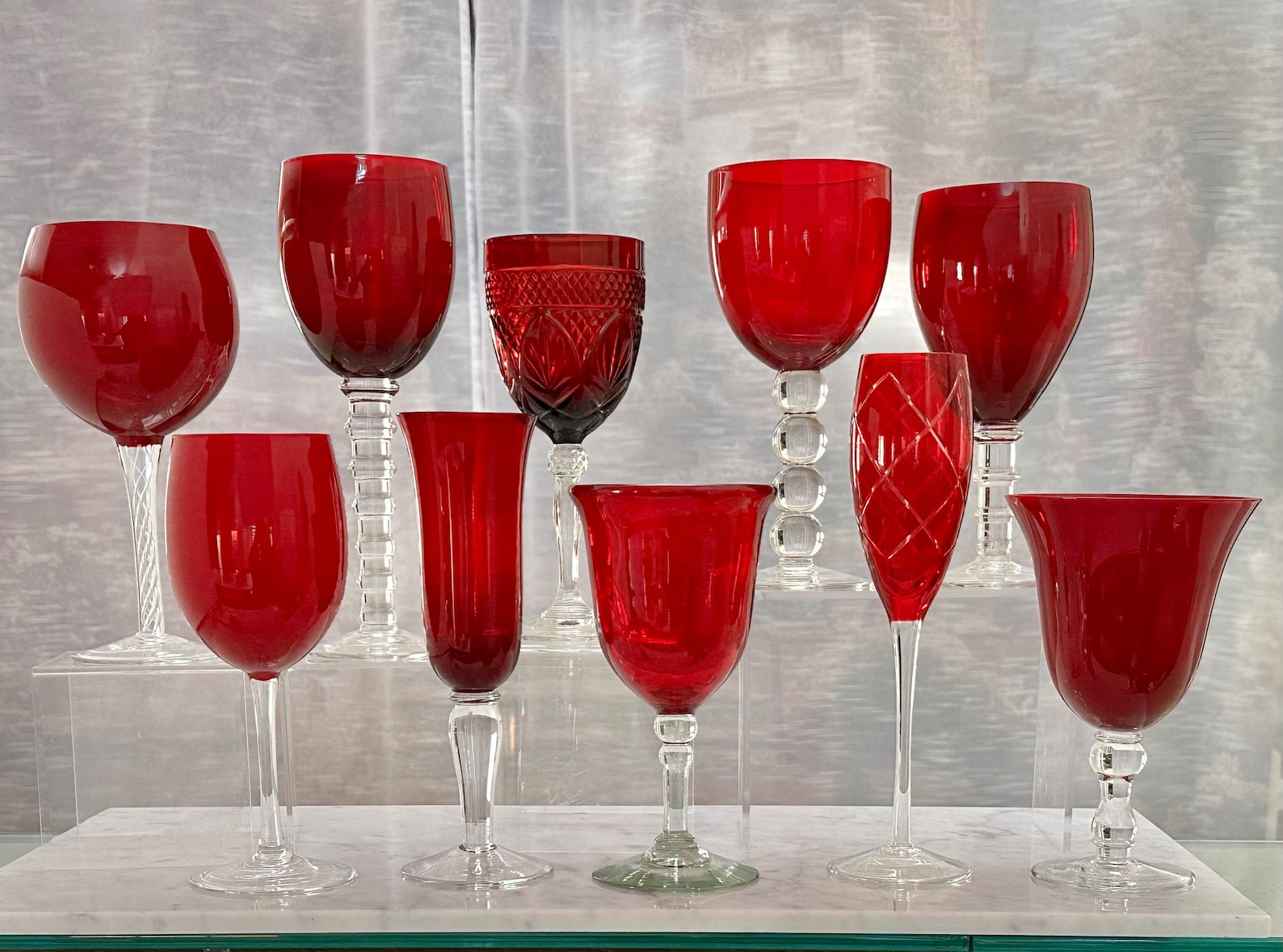 Ruby Red Wine Glasses / Vintage Red Water Glasses / Wine Glasses Mixed ...