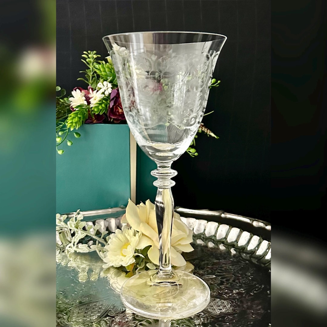 Vintage Horta Floral Etched Wine Glass - Anthropology - Etsy