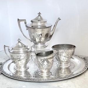 Antique Tea and Coffee Set / Silver Treble Plate / Vintage Simpson Hall ...
