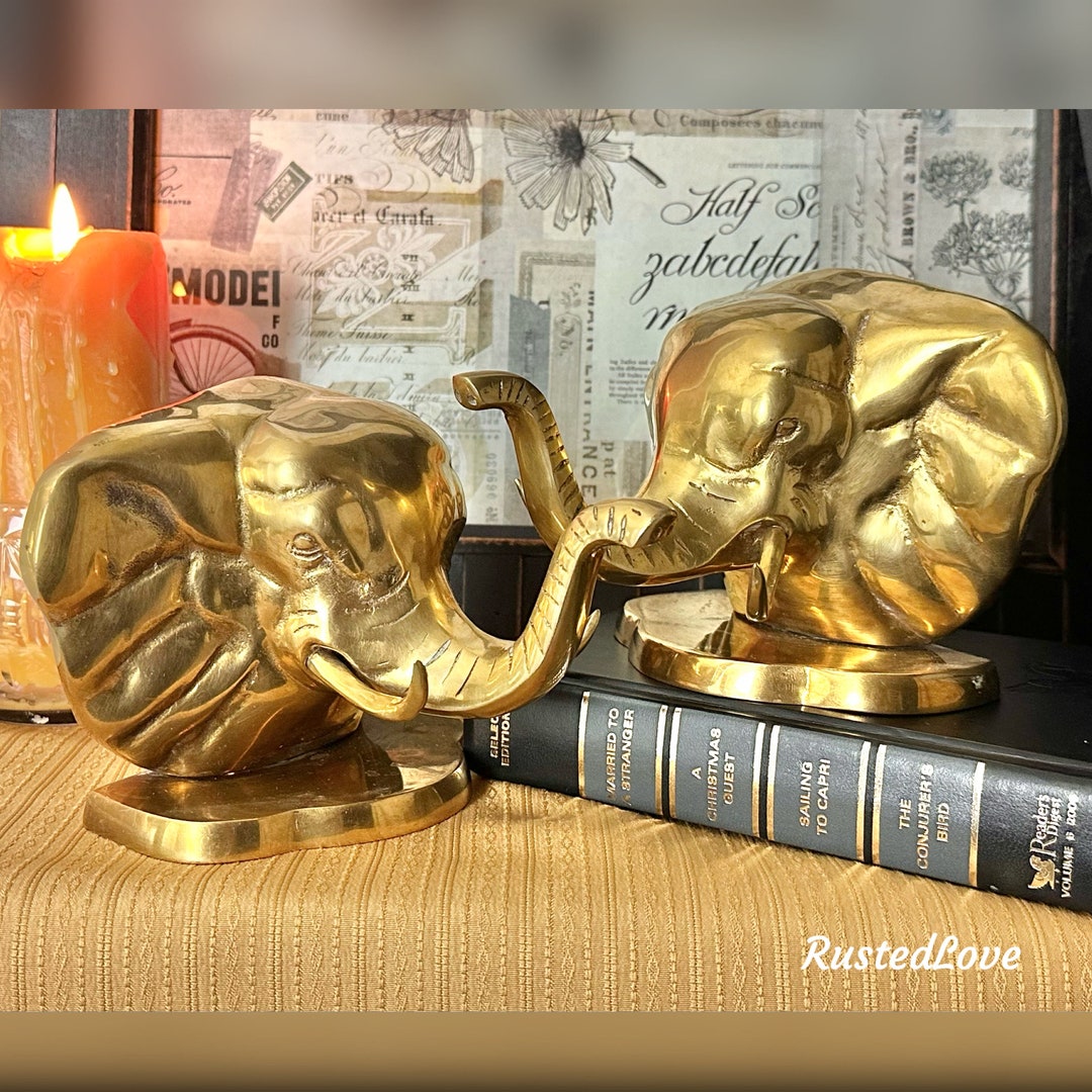 Vintage Solid Brass Elephant Bookends, MCM Office Decor - Etsy