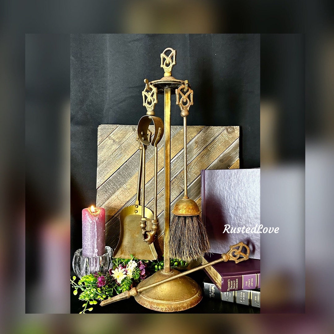 Vintage Metal Small Fireplace Tool Set / Rustic Shabby Chic Fireplace ...