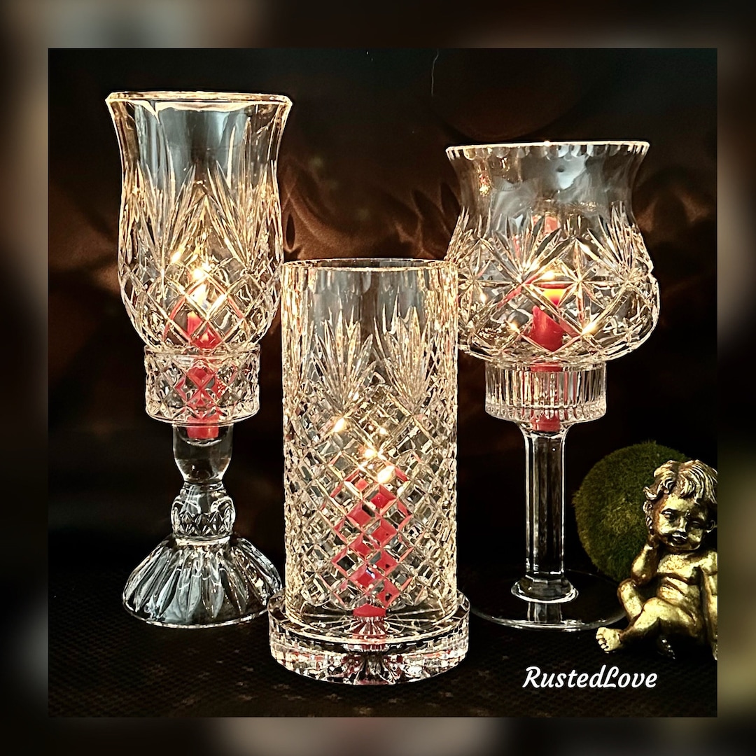 Crystal Hurricane Candle Holders / Mixed Sized Glass Hurricanes ...