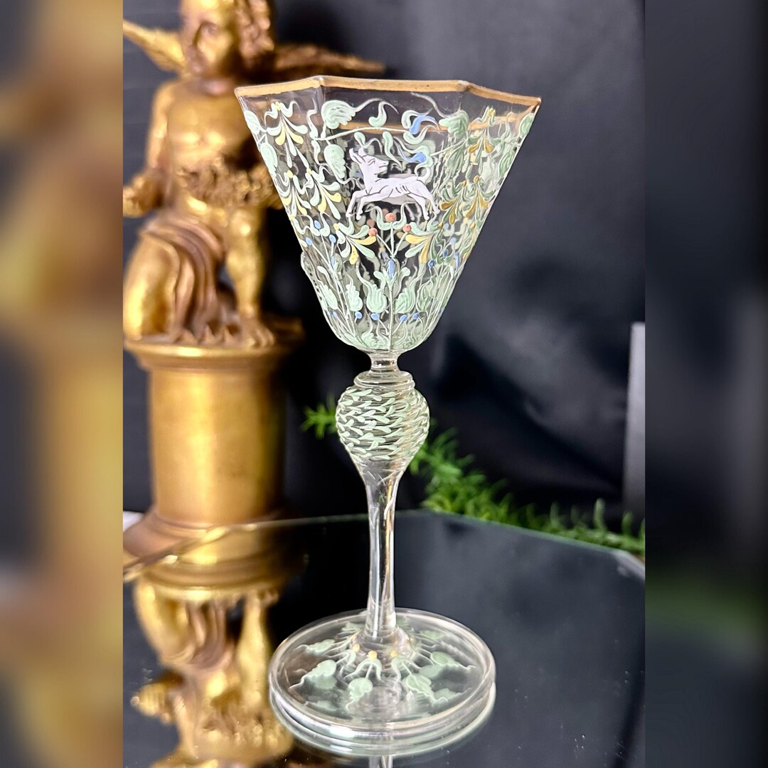 Moser Salvati Canine & Foliate Wine Glass / Salvati Hand Painted ...