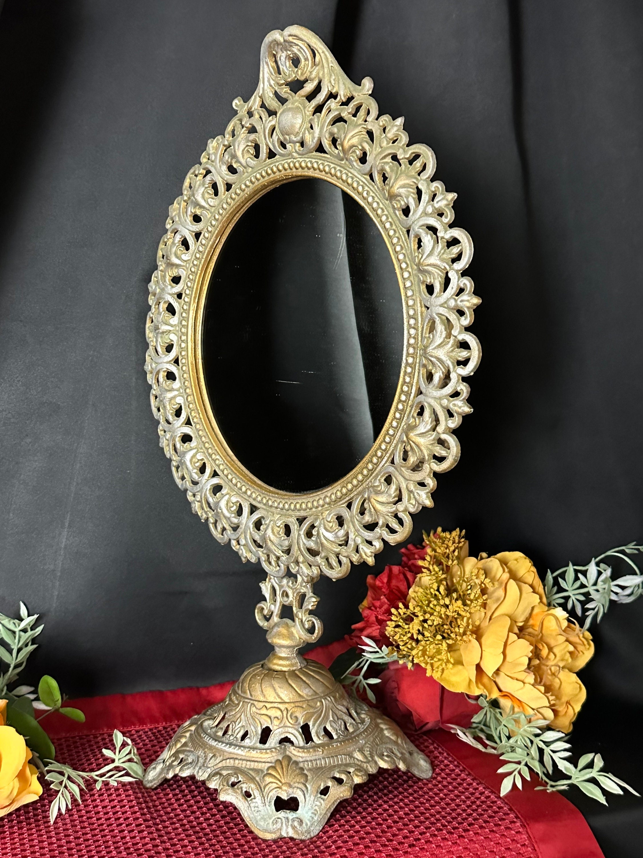 Vintage Pedestal Iron Art Mirror / Iron Art Vintage Mirror / Tilting ...