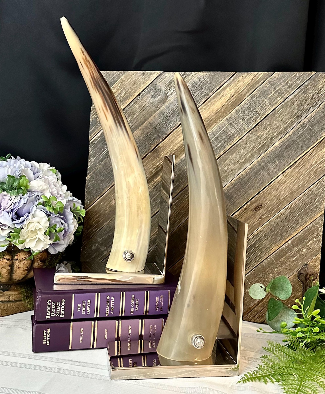 Horn and Metal Book Ends / Horn Statues by Jonh Richard / Natural Horn ...