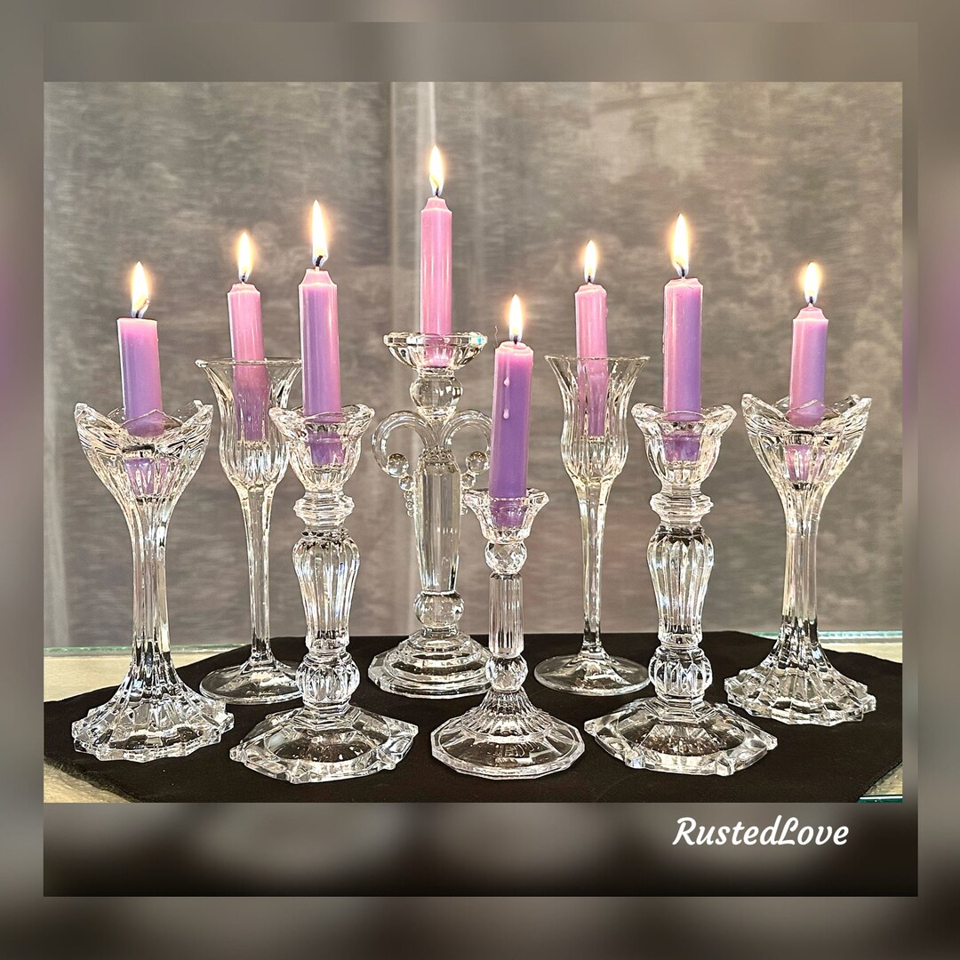 Crystal Candle Holders Set / Glass Candlesticks Mixed Styles / Wedding ...