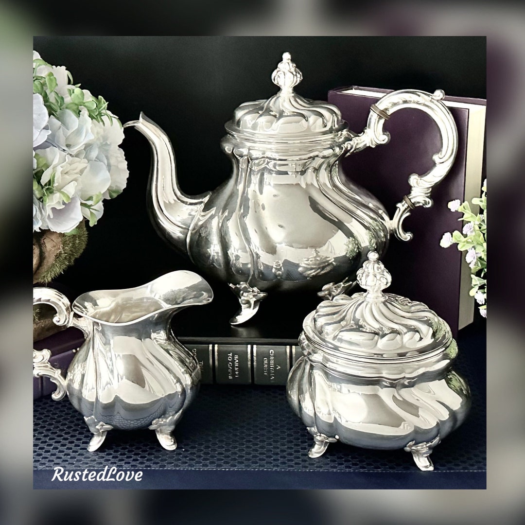 German Silver Tea Set / Silver 3 Piece Silver Tea Set / 835 Silver Tea ...