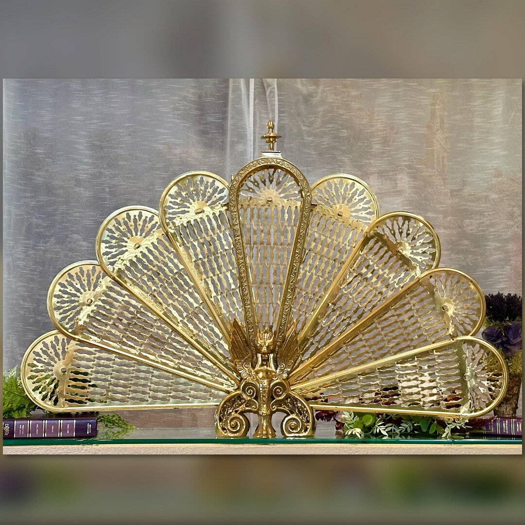 Fireplace Gargoyle Brass Fireplace Screen / Folding Peacock Fireplace ...