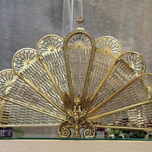 Fireplace Gargoyle Brass Fireplace Screen / Folding Peacock Fireplace ...