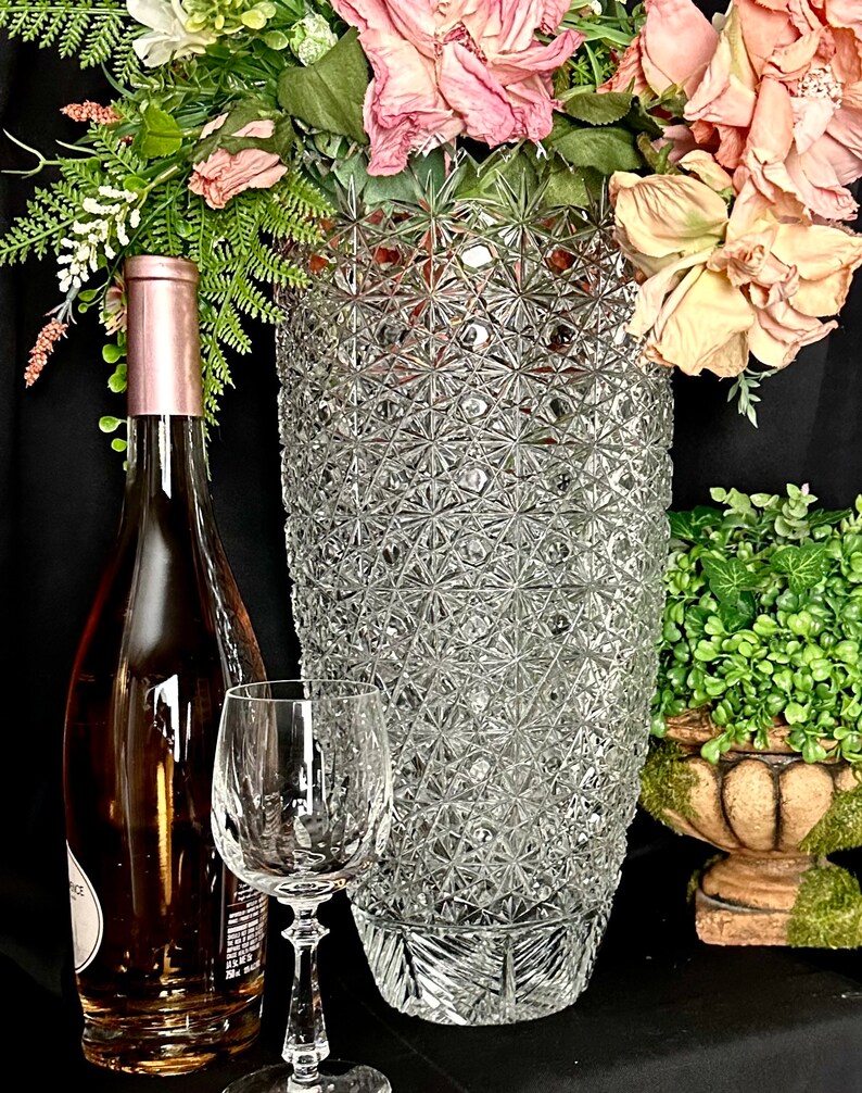 Vintage Yasemin Cut Crystal Vase, Sawtooth Rim, Turkish Decor - Etsy